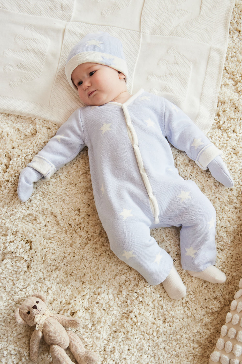 Sky Blue Star-Print Baby 3-Piece Sleepsuit Set